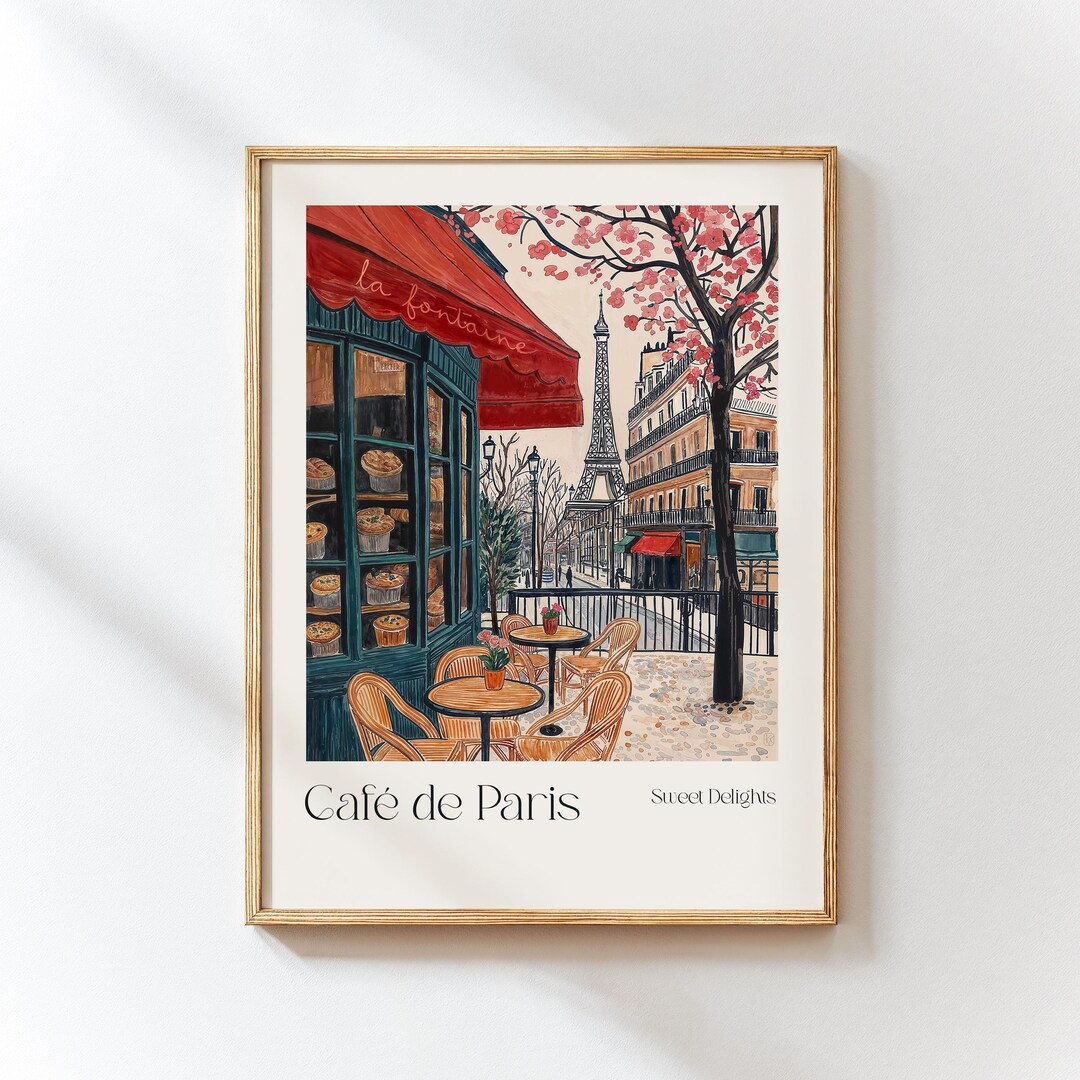 Paris Cafe Digital Art Print, French Pastries Watercolor Illustration ...
