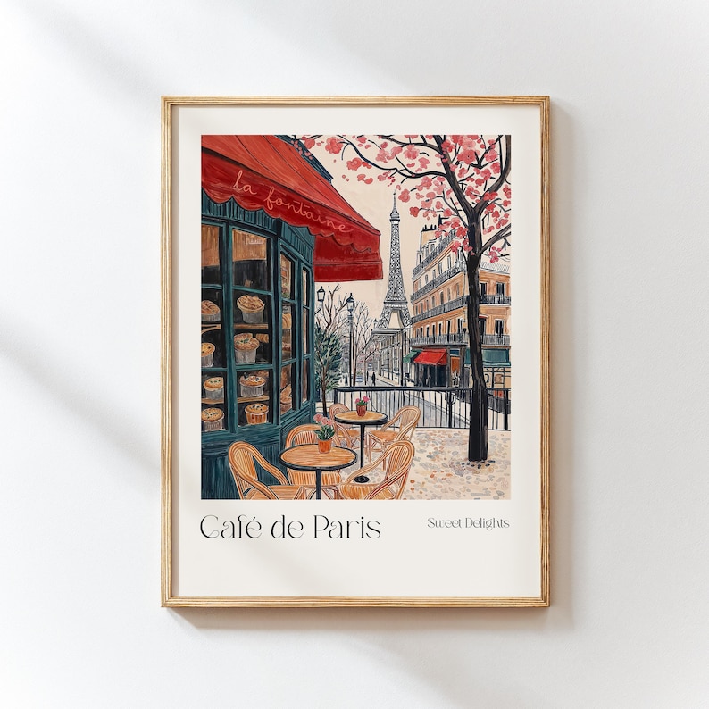Paris Cafe Digital Art Print, French Pastries Watercolor Illustration ...
