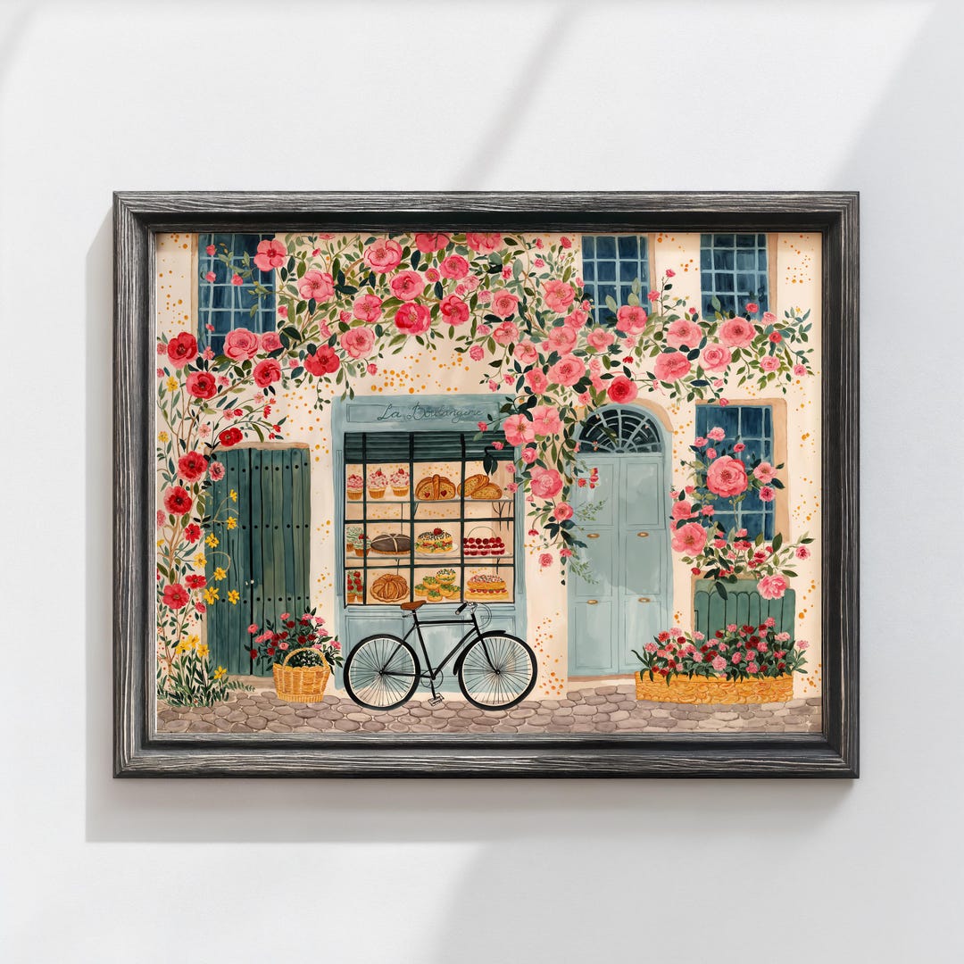 Rose Boulangerie Art Print – French Bakery Wall Art, Floral Paris Café ...