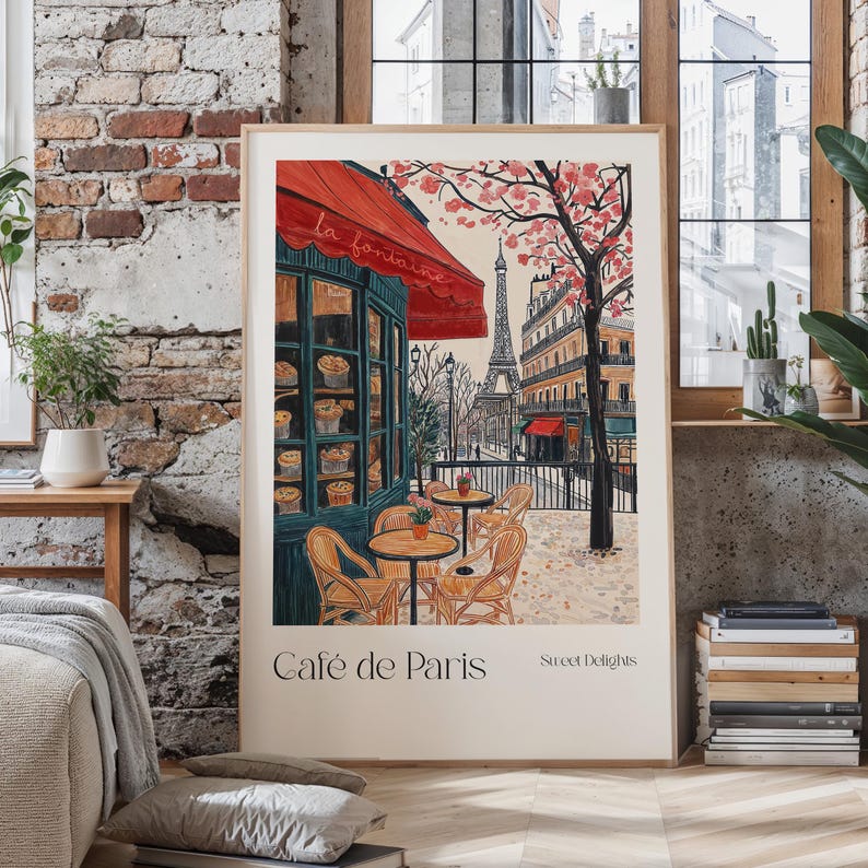 Paris Cafe Digital Art Print, French Pastries Watercolor Illustration ...