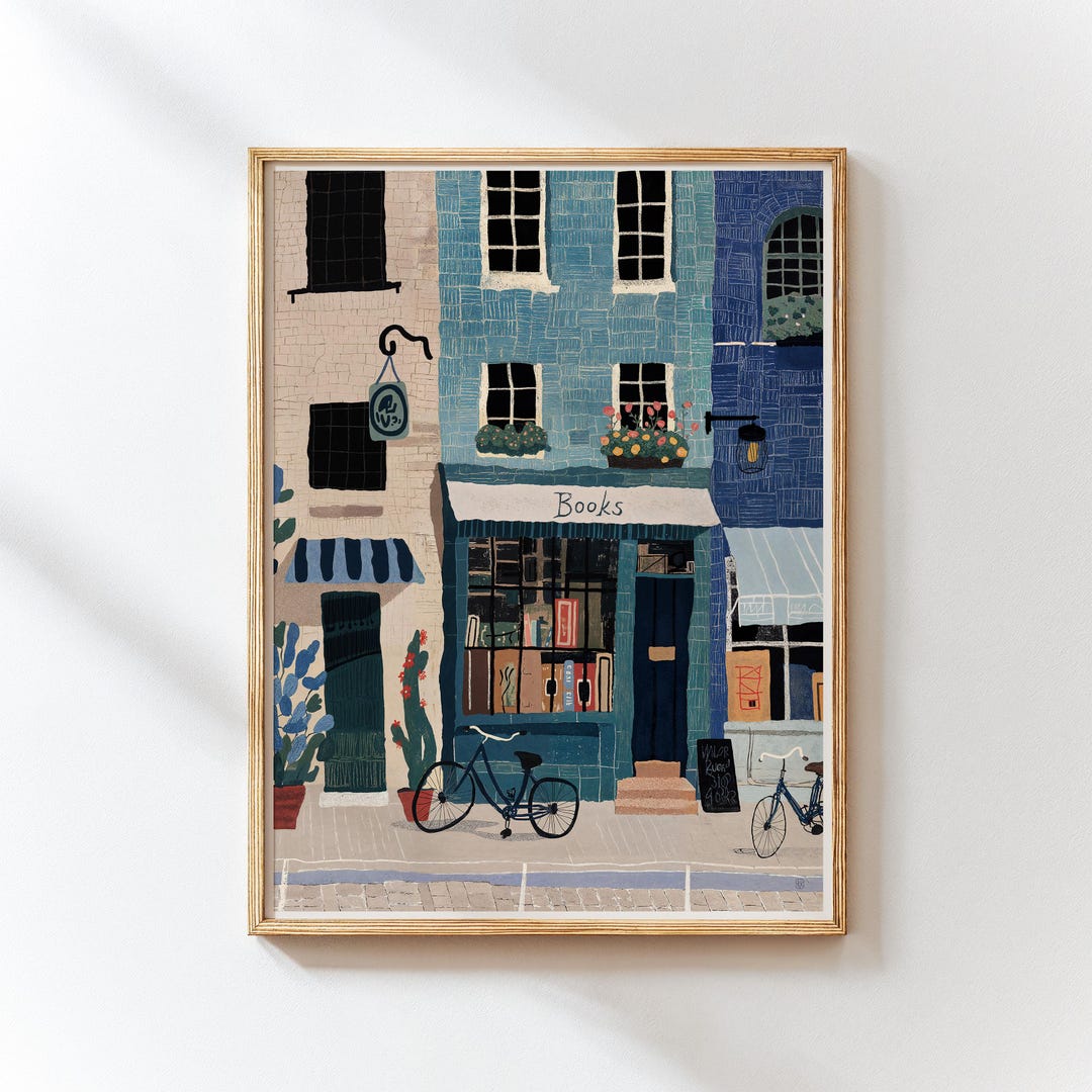 NYC Bookstore Wall Art Print, Bookshop Illustration Poster, Library ...