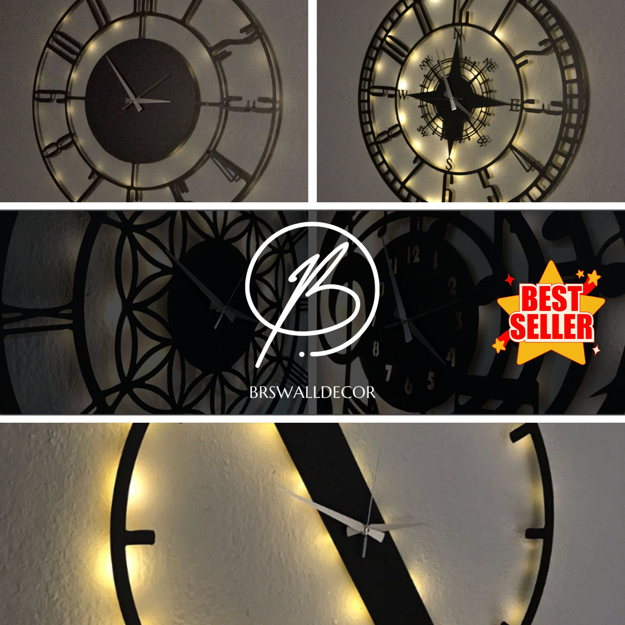 XXL Compass Wall Clock, Oversized Wall Clock,compass Clock,metal Modern ...