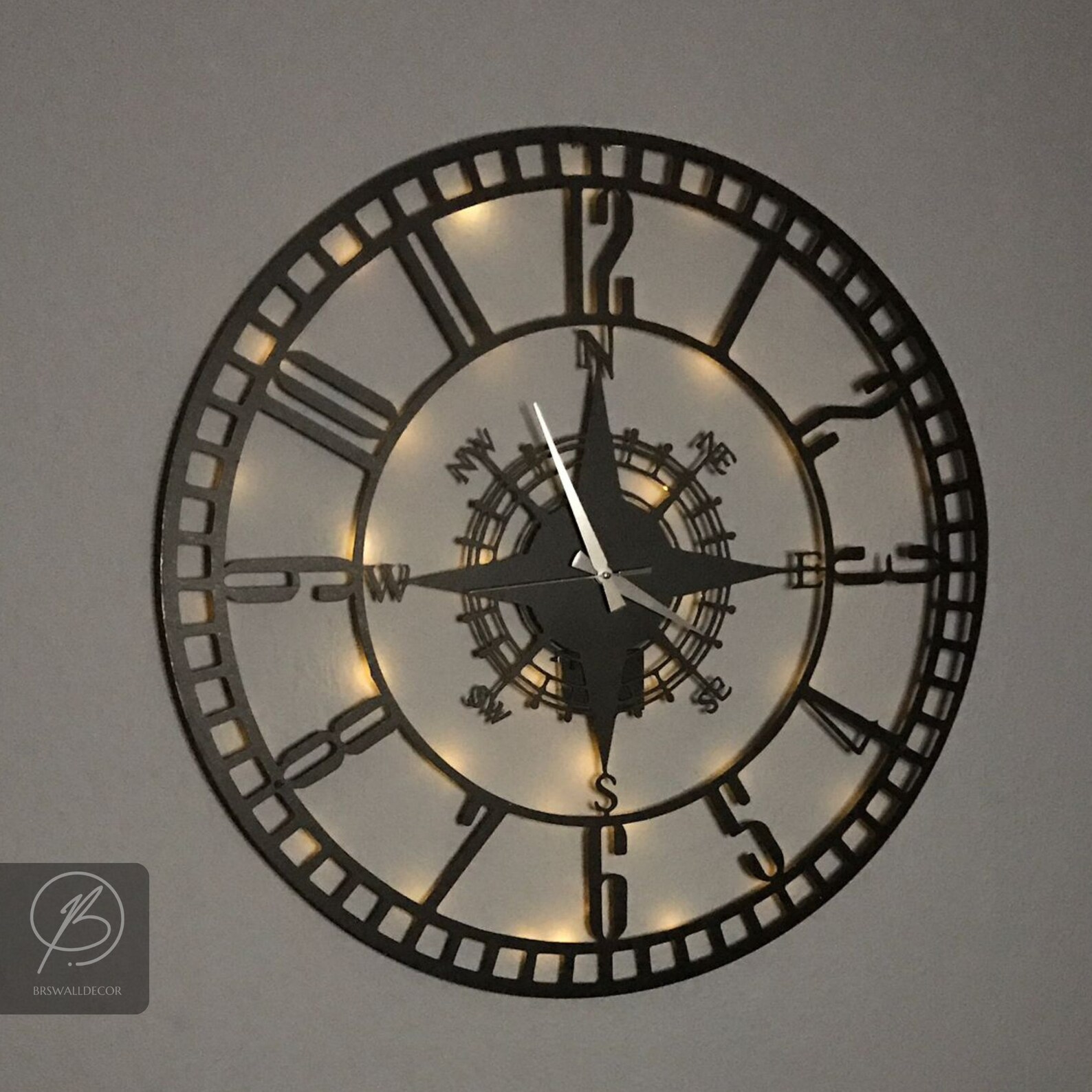 XXL Compass Wall Clock, Oversized Wall Clock,compass Clock,metal Modern ...