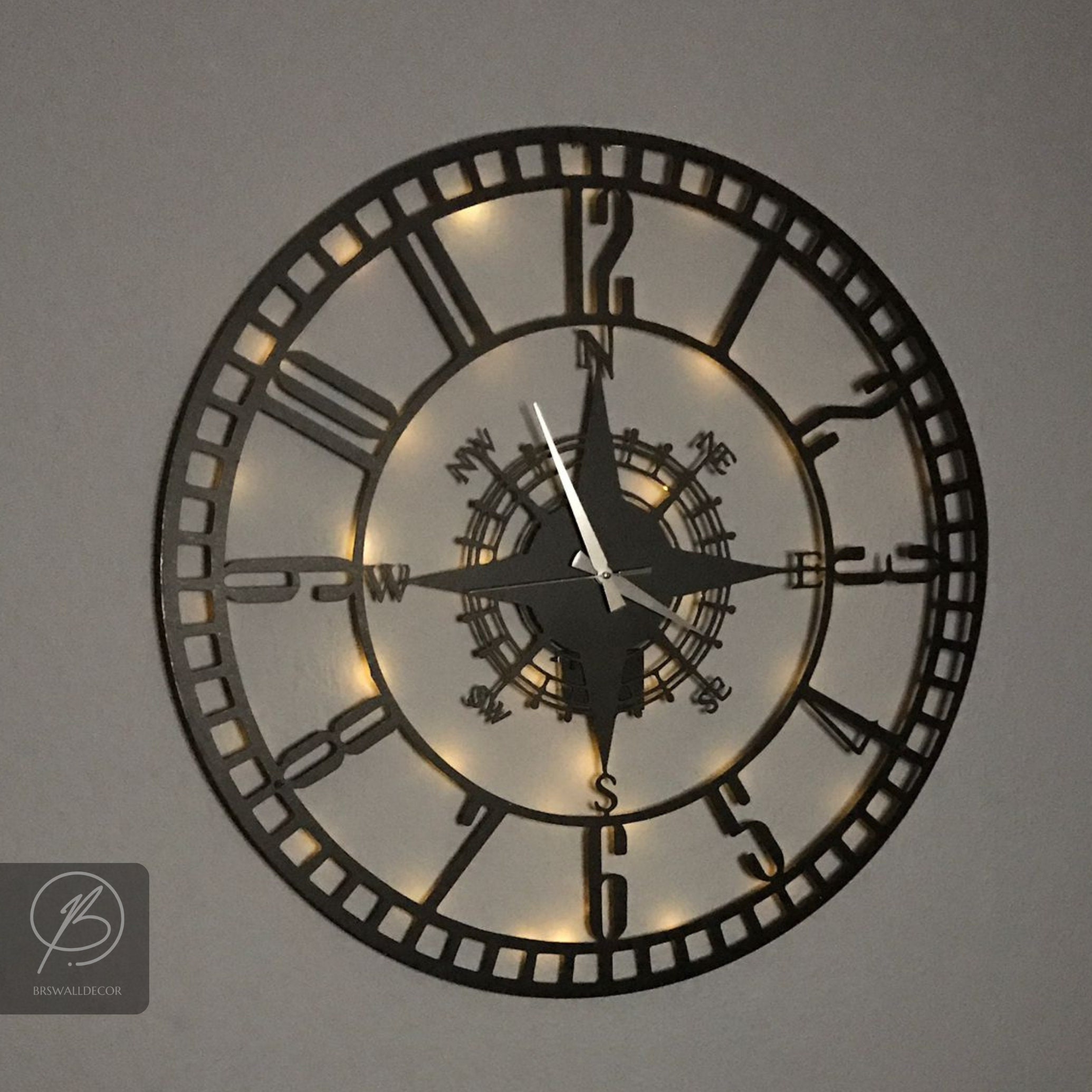 XXL Compass Wall Clock, Oversized Wall Clock,compass Clock,metal Modern ...