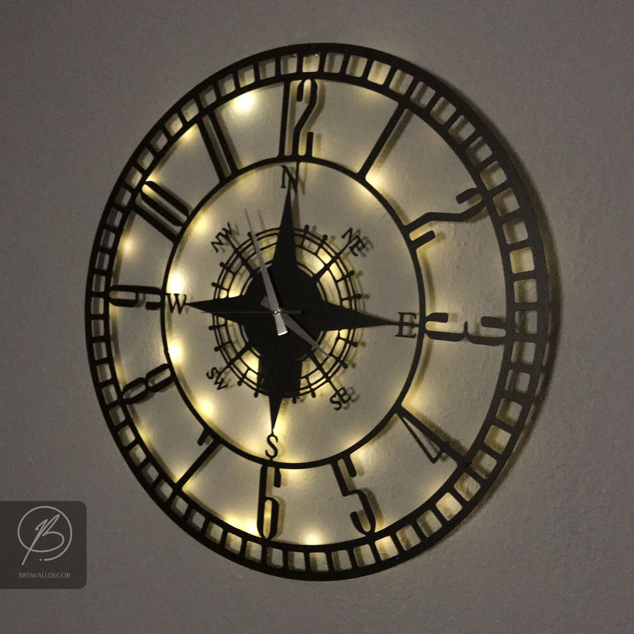 XXL Compass Wall Clock, Oversized Wall Clock,compass Clock,metal Modern ...