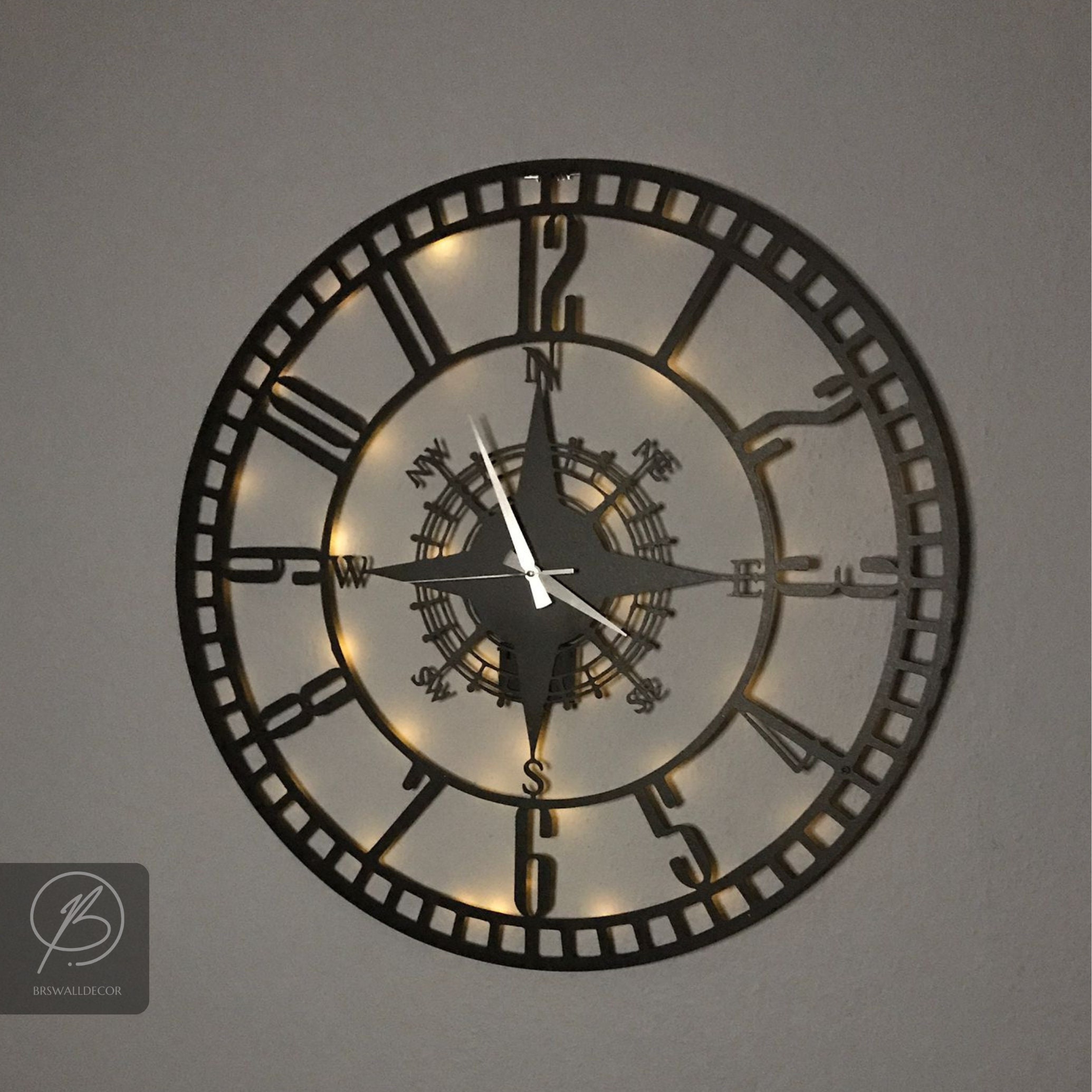 XXL Compass Wall Clock, Oversized Wall Clock,compass Clock,metal Modern ...