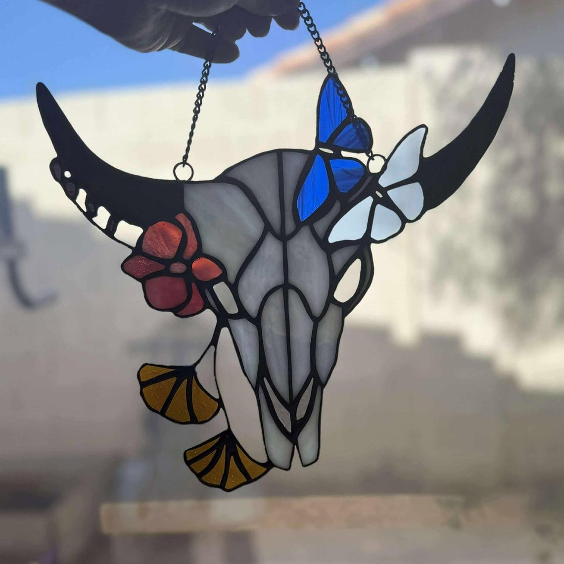 Floral Cow Skull Suncatcher - Etsy