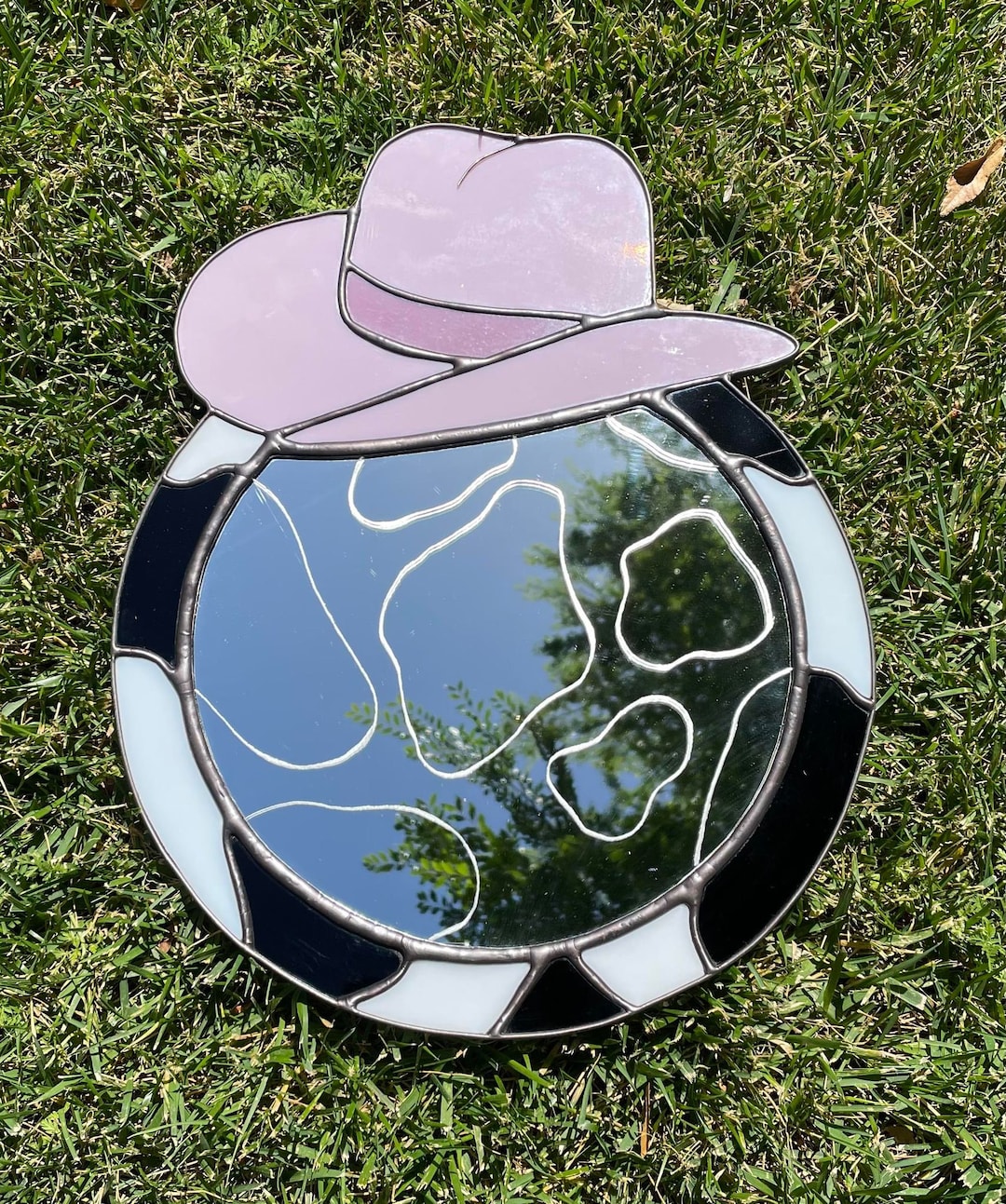 Etched Cow Print Wall Mirror With Purple Cowboy Hat - Etsy