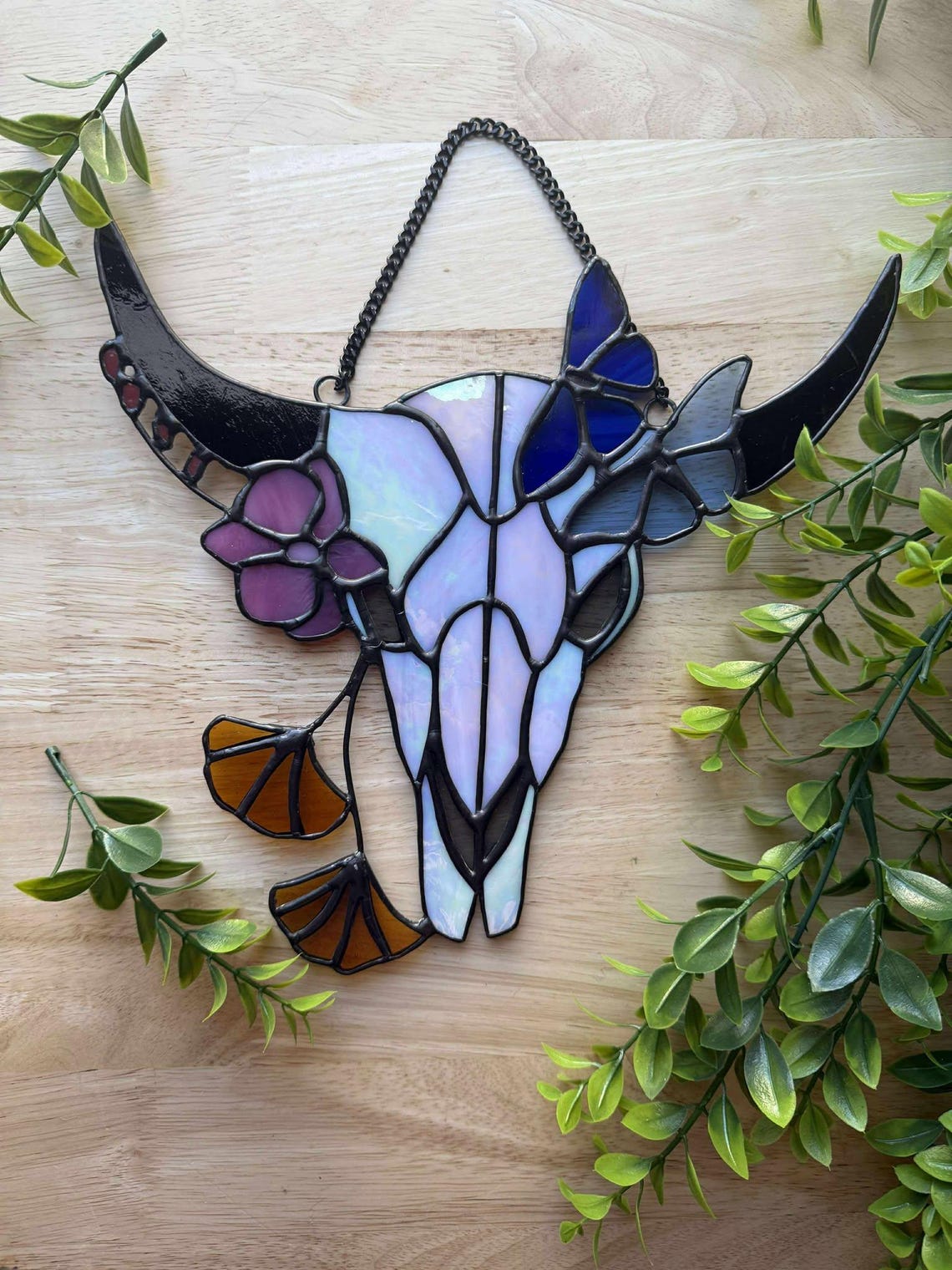 Floral Cow Skull Suncatcher - Etsy
