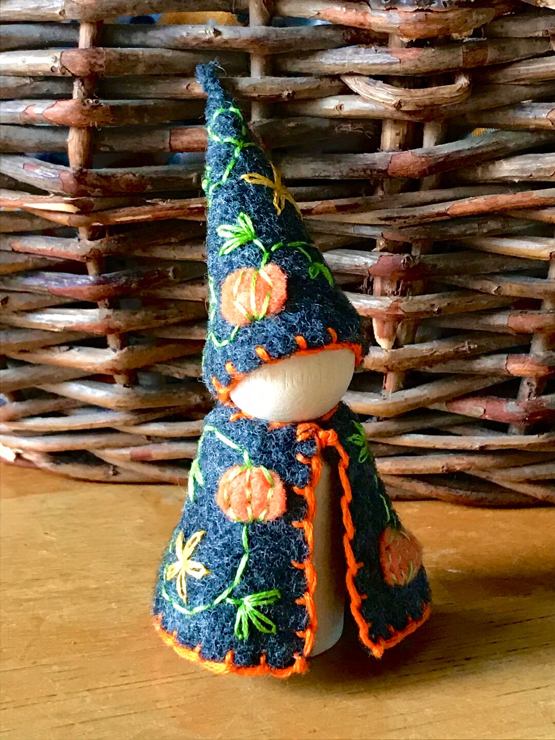 Halloween Pumpkin Gnome Peg Doll or Ornament - Etsy