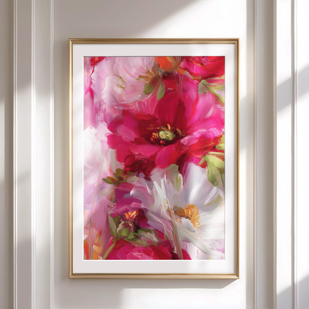 Pink Floral Wall Art, Abstract Flower Painting, Digital Download (P5024 ...