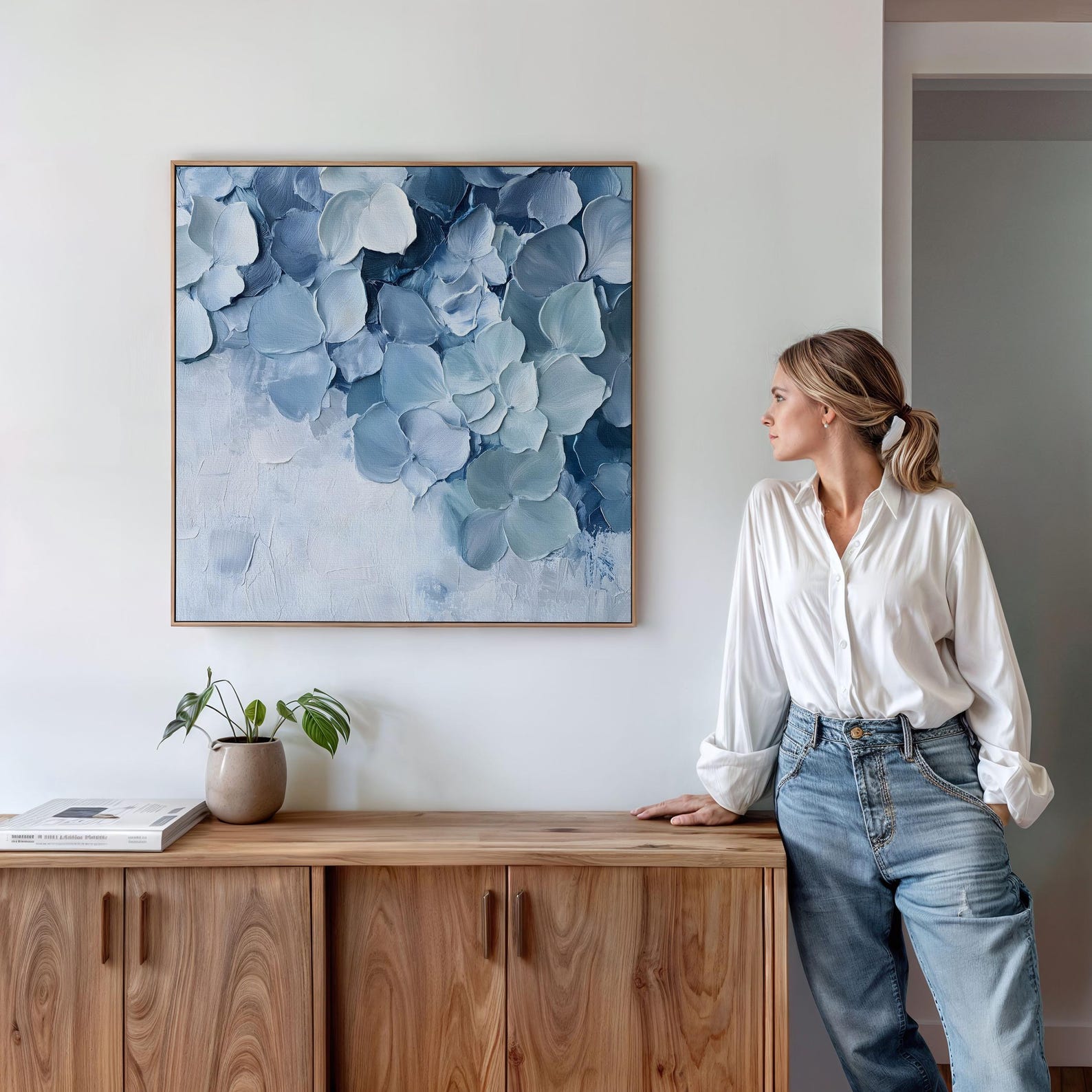 Printable Abstract Blue Hydrangea Art Print, Blue Tones, Blue Wall Art ...