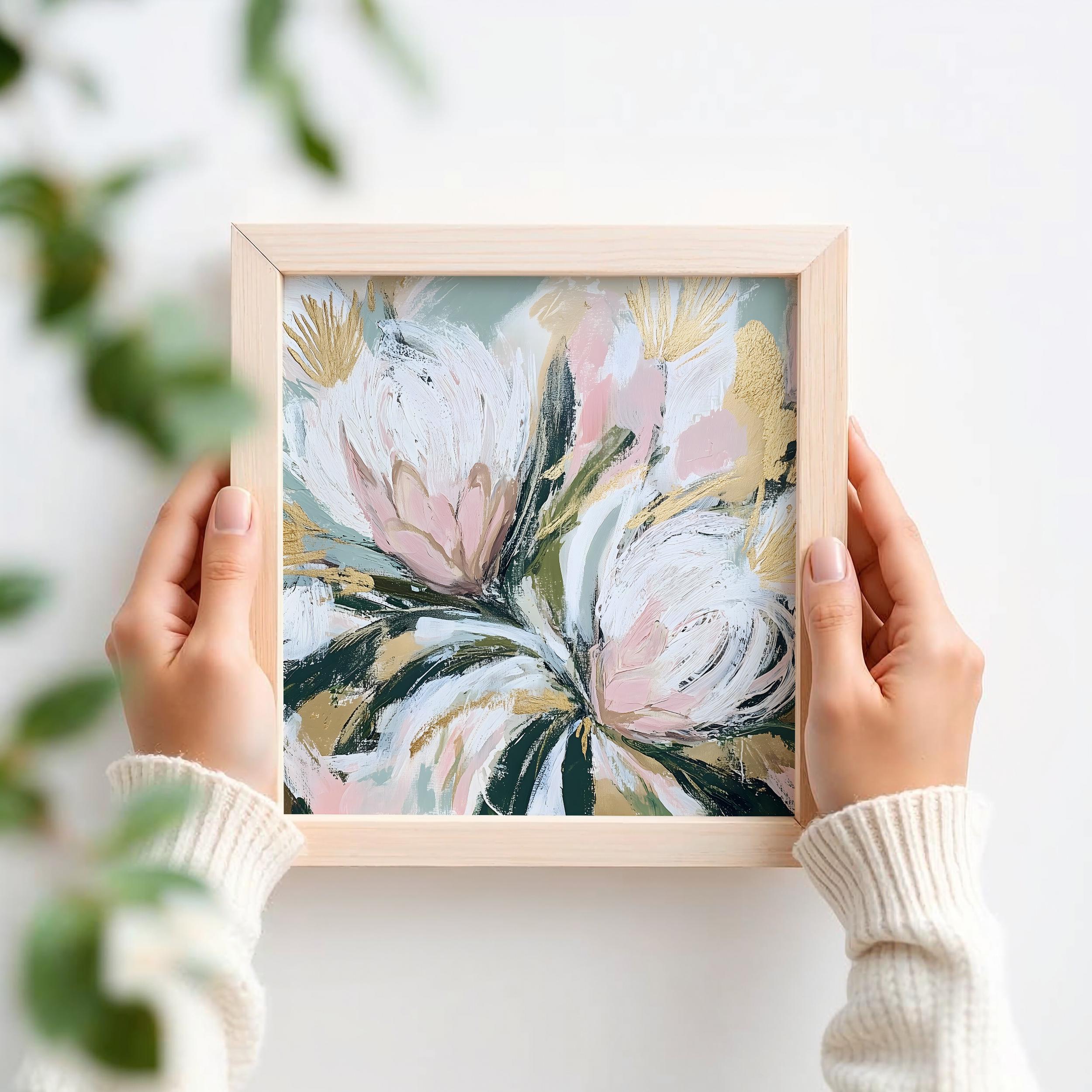 Printable Abstract Native Floral Art, Native Wall Decor, Pink and Gold ...