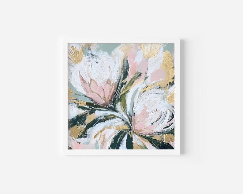 Printable Abstract Native Floral Art, Native Wall Decor, Pink and Gold ...