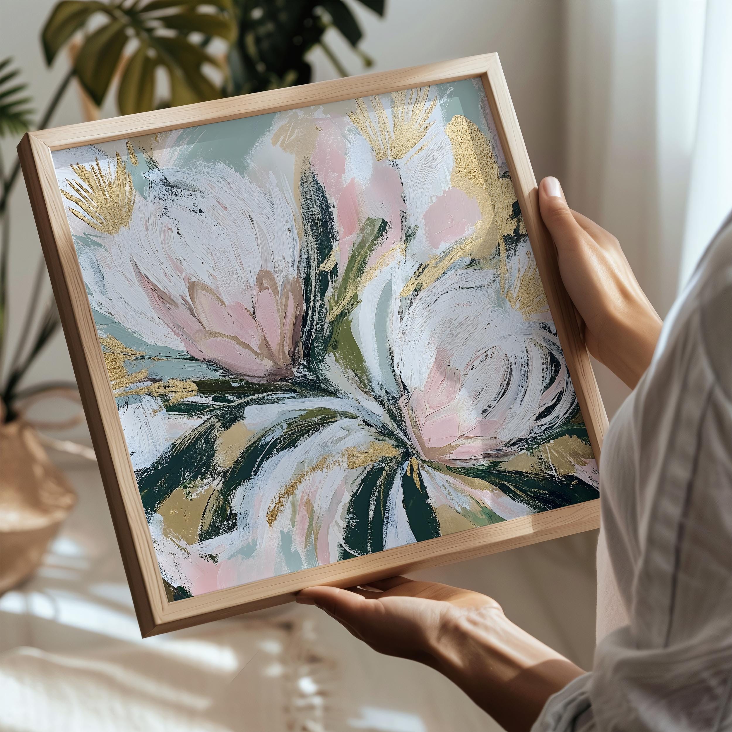 Printable Abstract Native Floral Art, Native Wall Decor, Pink and Gold ...