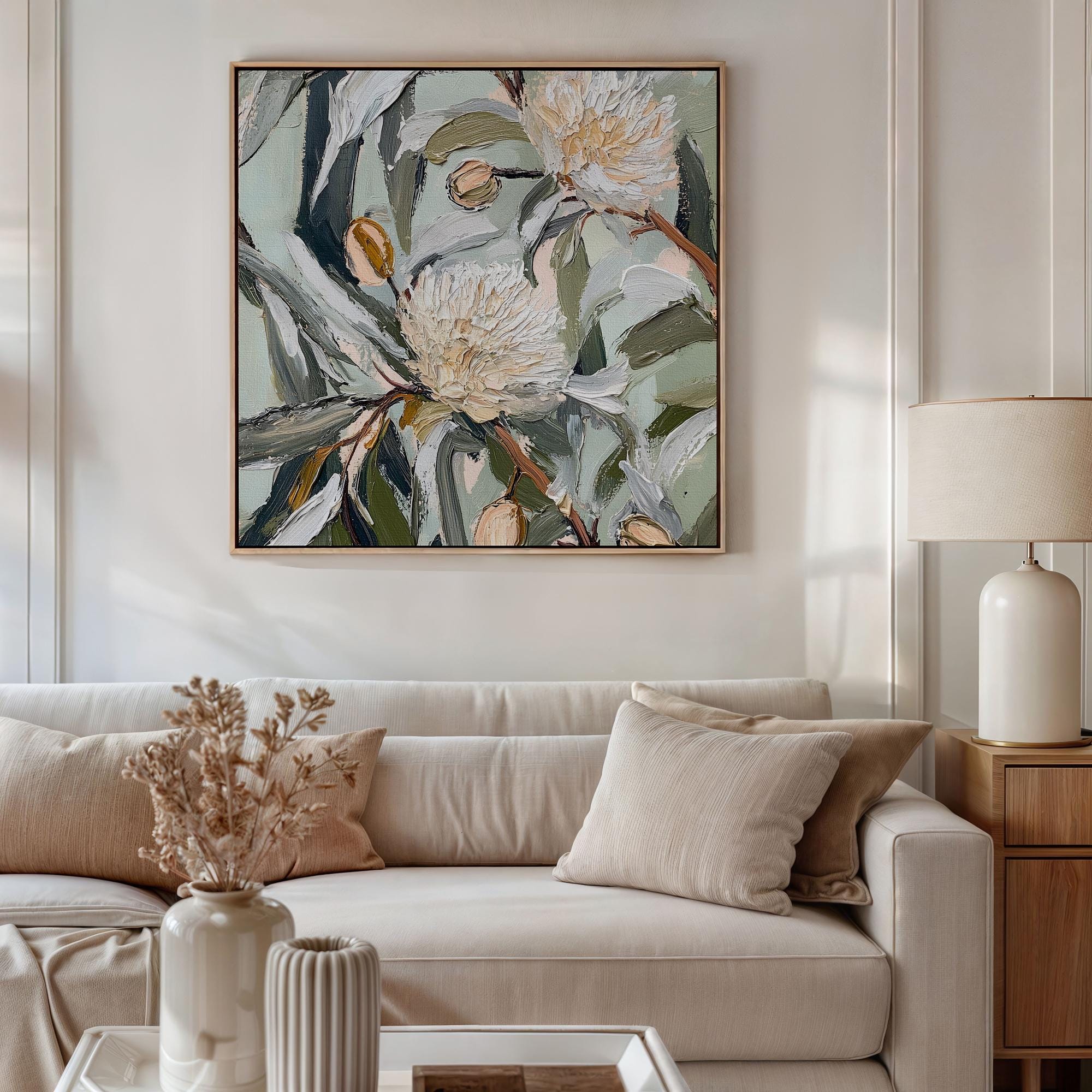 Australian Native Floral Art Print: Abstract Blue and Green Botanical ...