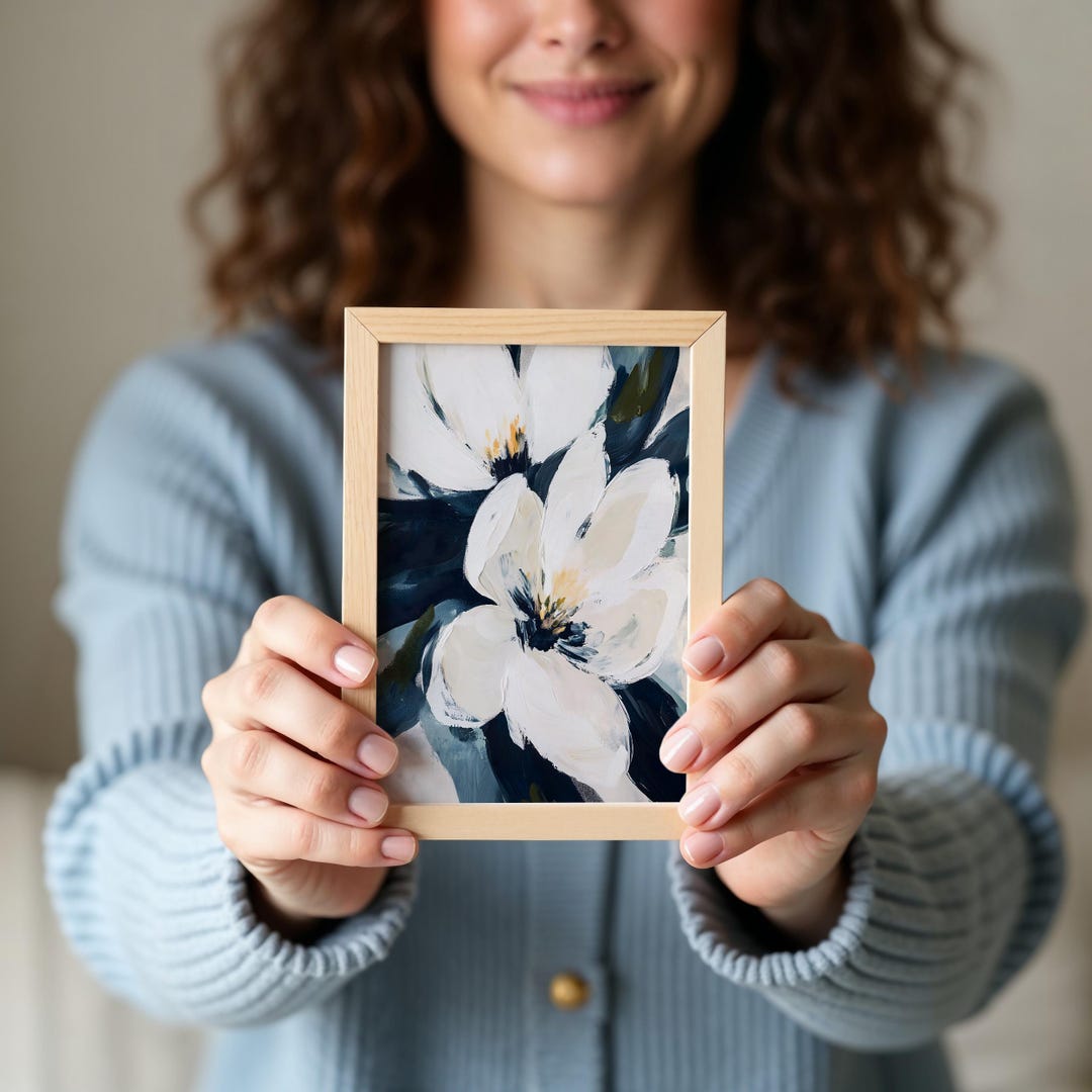 Printable Abstract Floral Art Print, Floral Wall Decor, Large White ...