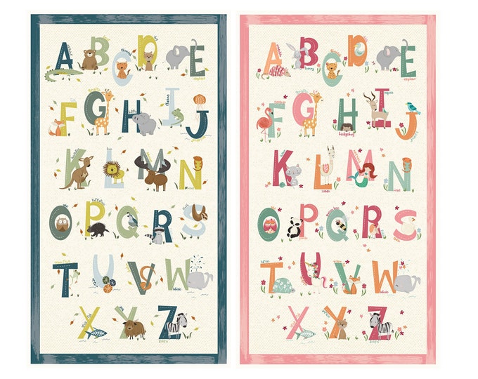 ANIMAL ALPHABET Panel by P&B Textiles and Deanne Beasley, in Pink or ...