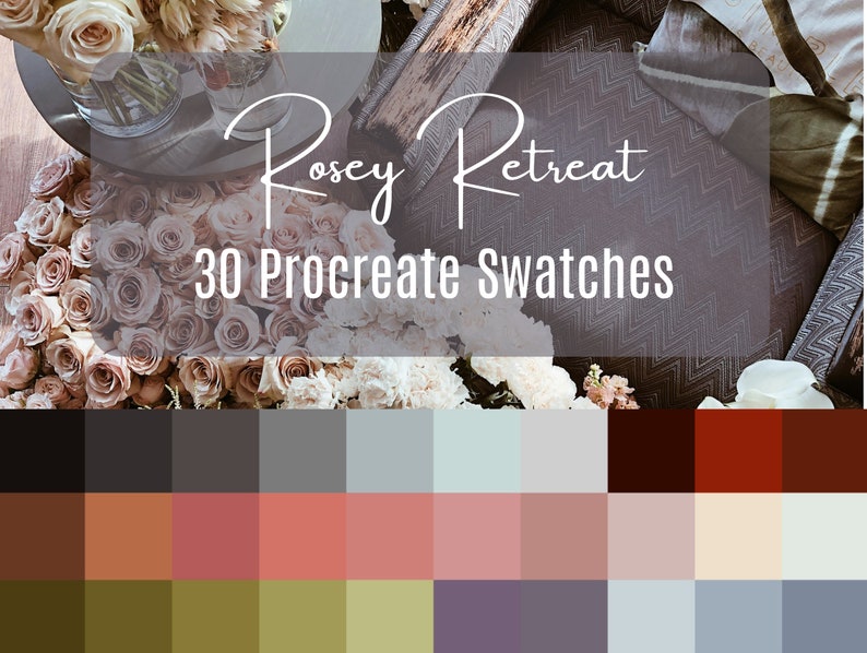 Rosey Retreat, Procreate Colour Palette, 30 Colours, Vibrant Succulent ...