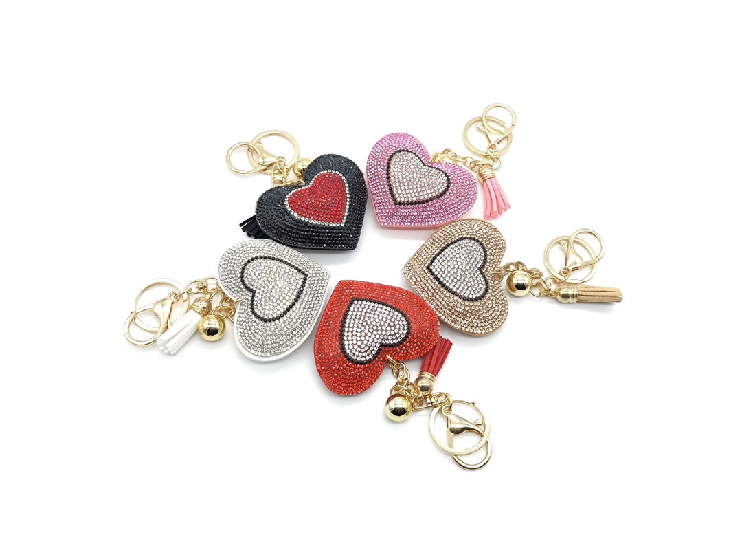 Heart Rhinestone Keychain, Bag Charm, Luxury Crystal Keychain ...