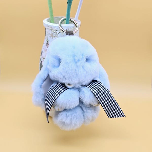 Fluffy Bunny Keychain - Etsy