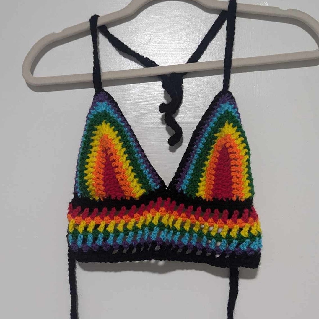 Rainbow Crochet Bralette, Pride Festival Boho Top, Crochet Beachwear ...