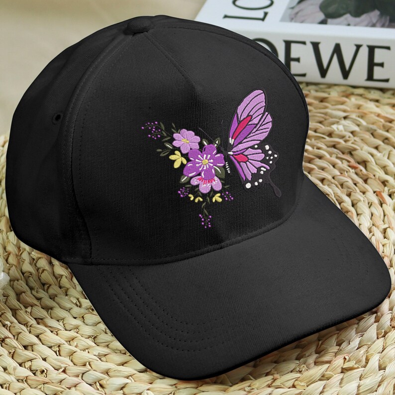 Flowers Monarch Butterfly Embroidery Cap Wildflowers Embroidered Hat ...