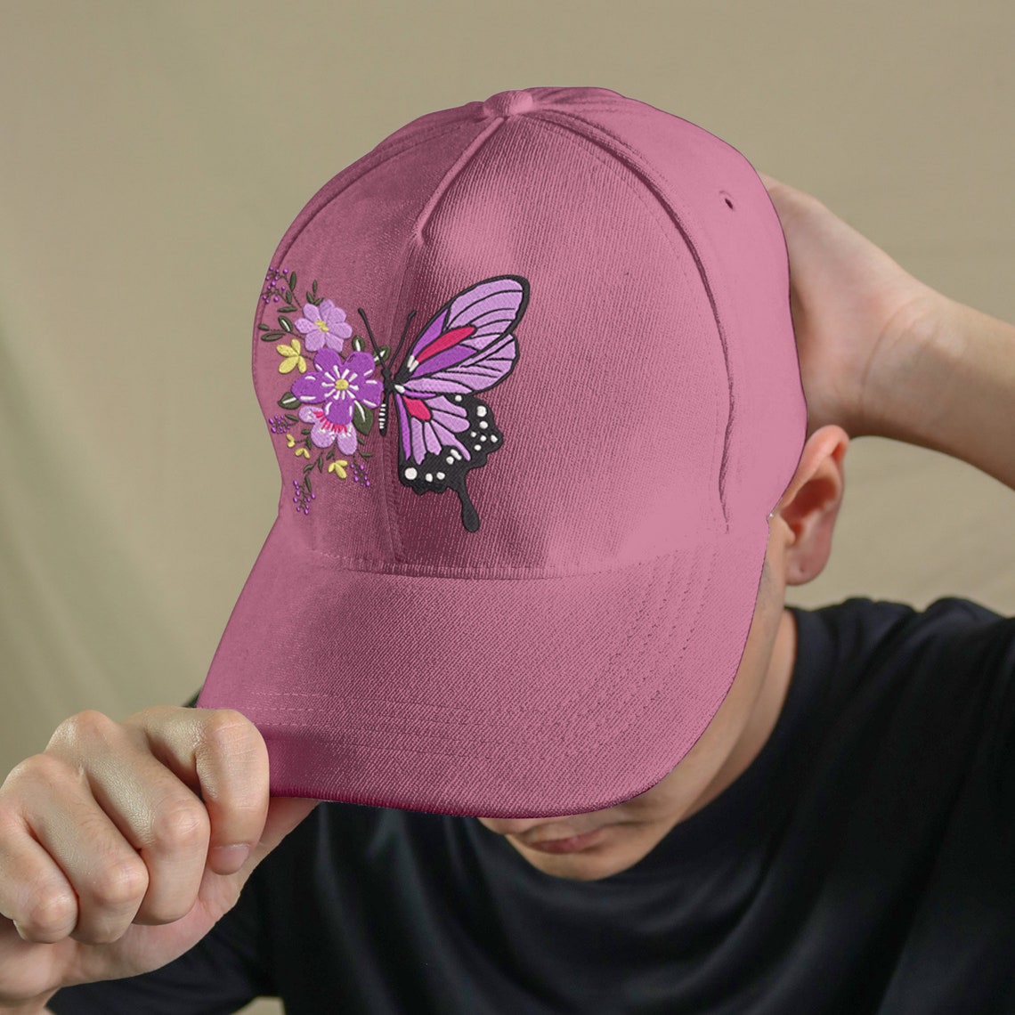 Flowers Monarch Butterfly Embroidery Cap Wildflowers Embroidered Hat ...