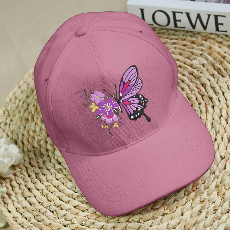 Flowers Monarch Butterfly Embroidery Cap Wildflowers Embroidered Hat ...