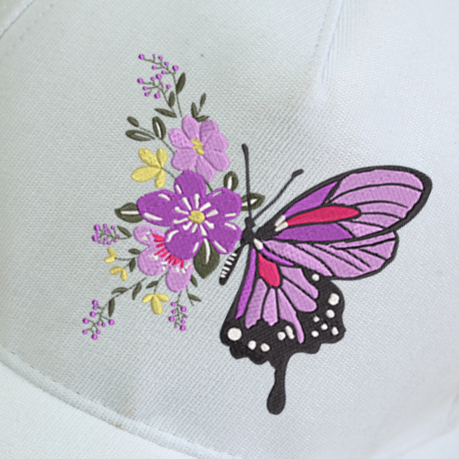 Flowers Monarch Butterfly Embroidery Cap Wildflowers Embroidered Hat ...