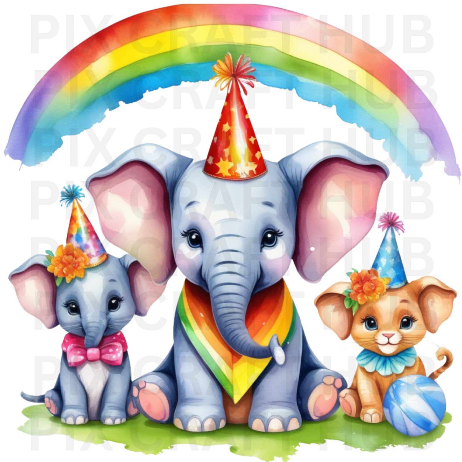 Watercolor Birthday Cute Elephants Clipart, Happy Birthday Card, Party ...