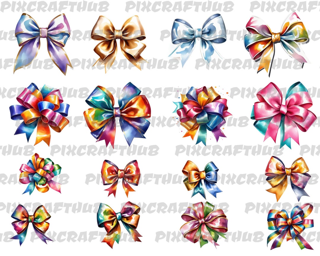 Watercolor Ribbon Bow Clipart, Colourful Bow, Scrapbooking, Pngs ...