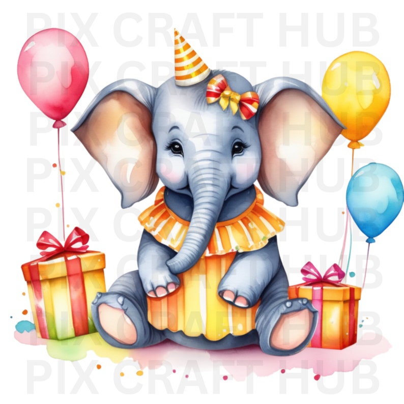 Watercolor Birthday Cute Elephants Clipart, Happy Birthday Card, Party ...