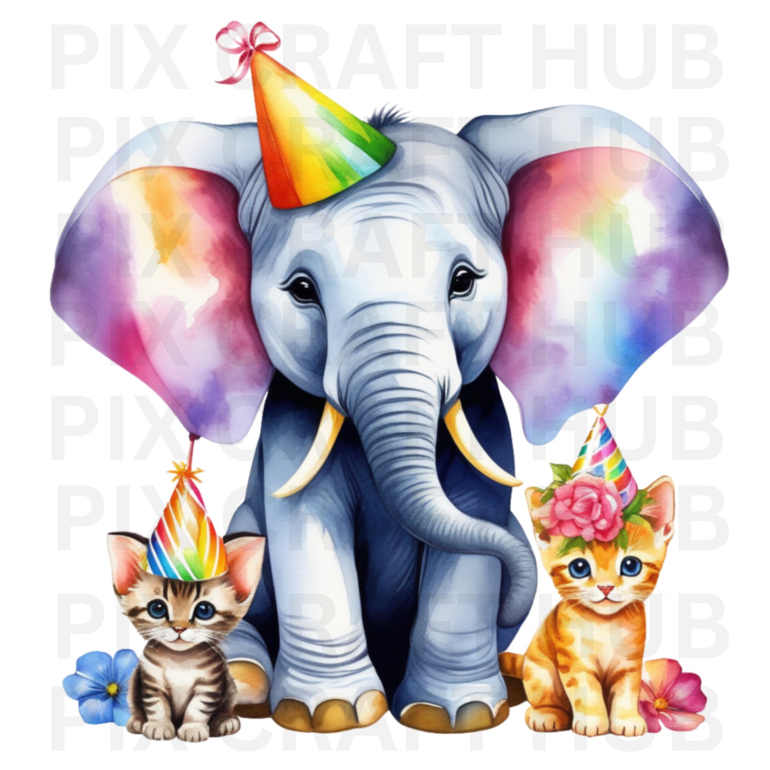 Watercolor Birthday Cute Elephants Clipart, Happy Birthday Card, Party ...