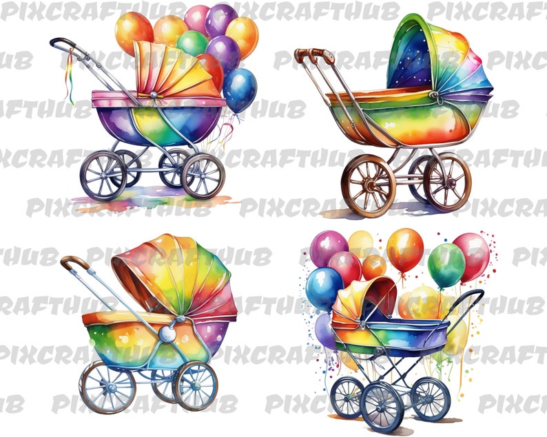 Watercolor Baby Stroller Clipart Bundle, High Quality Pngs, Nursery Art ...
