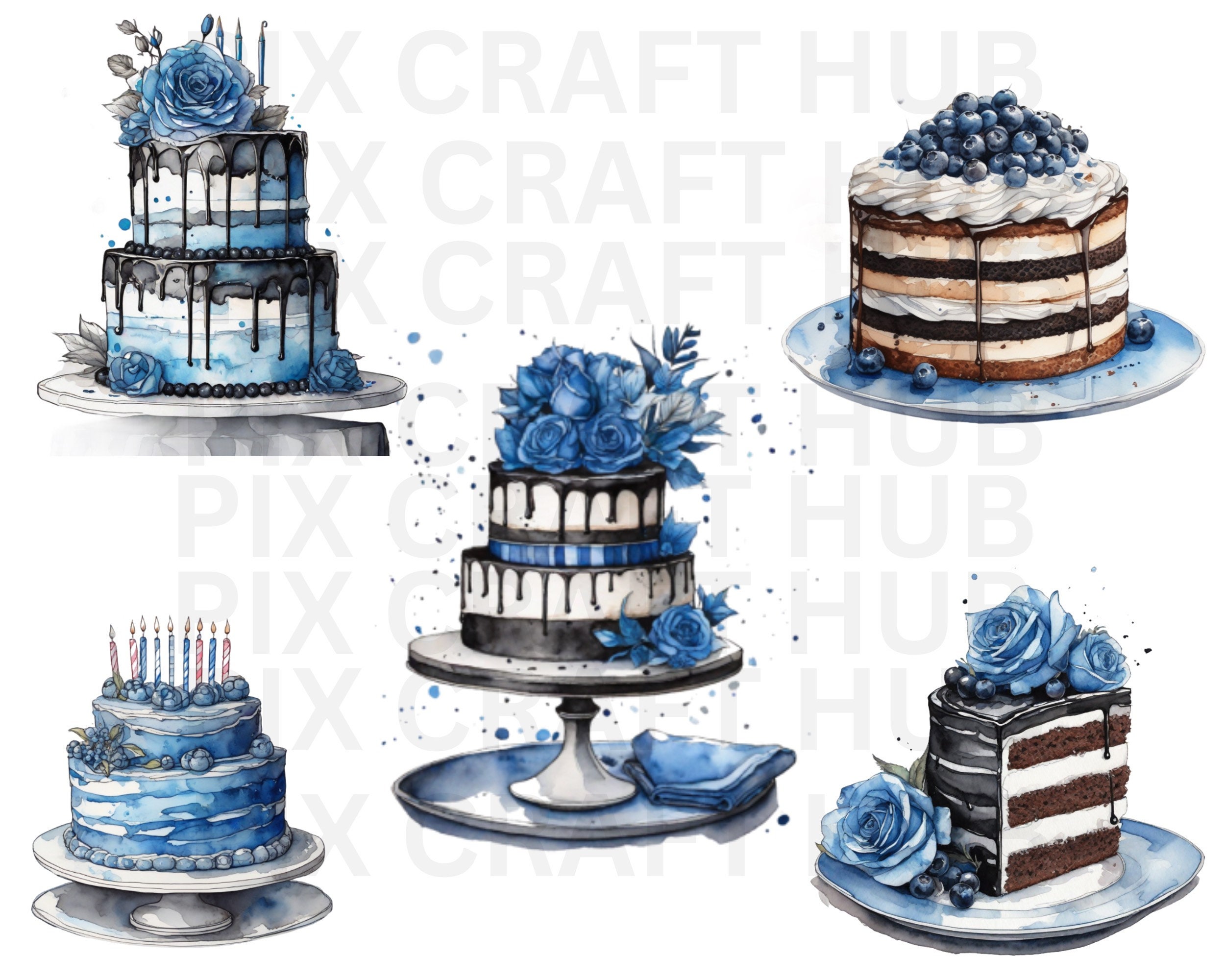 Blue and Black Tasty Tier Birthday Cake Clipart, Cake Clipart ...