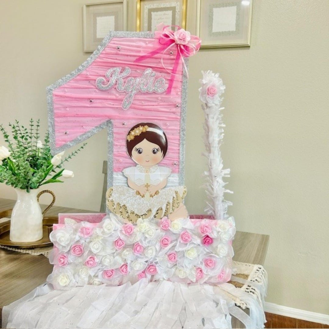 Baptism Pinata, Pinata With Numbers 1 to 9 for Girls and Flowers ...