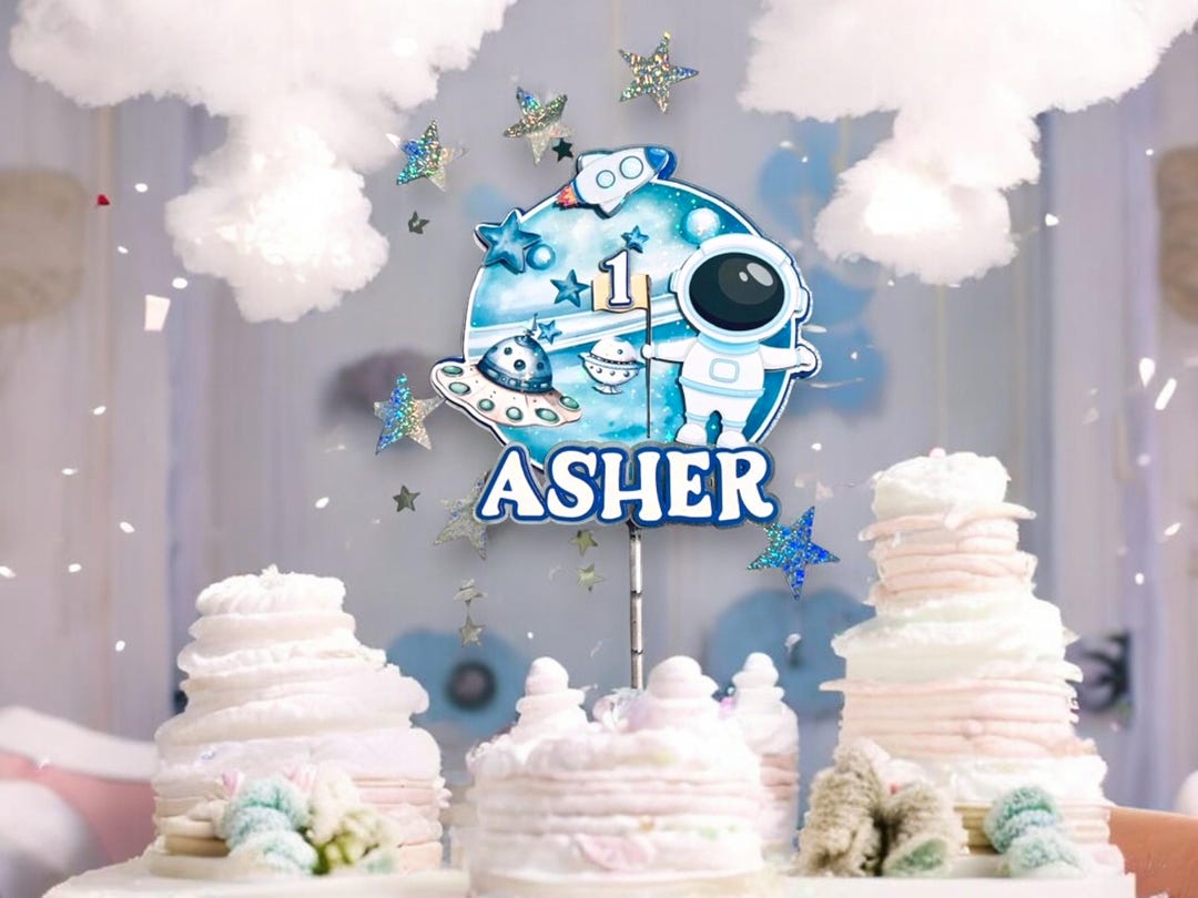 Space Cake Topper Astronaut Cake Topper Galaxy Party Planet Centerpiece ...