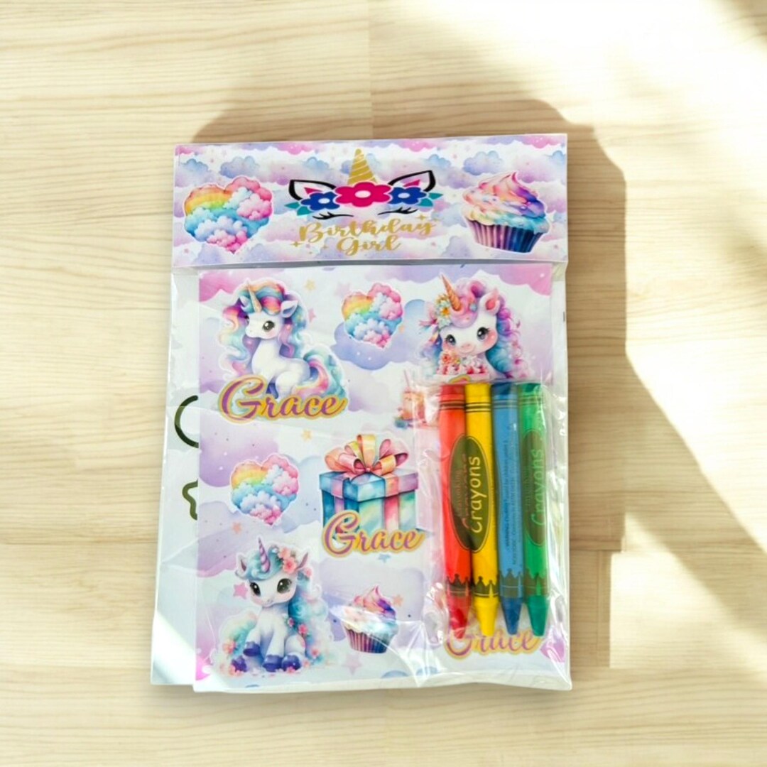 Unicorn Coloring Kits Party Favors With Personalized Stickers Crayons ...