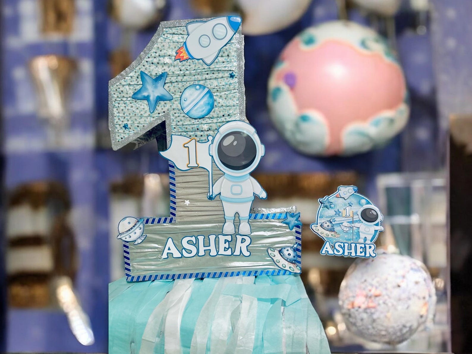 3D Astronaut Pinata and Cake Topper Party Kit 1-9 Space Pinata Galaxy ...