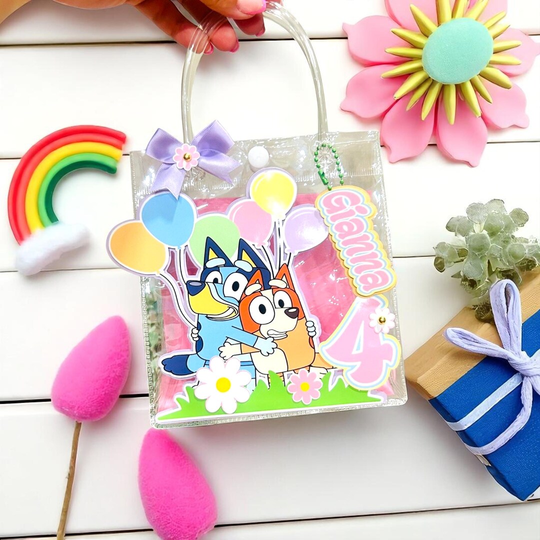 Personalized Bluey Party Favor Bags: Pastel Rainbow, Clear Gift Bags - Etsy