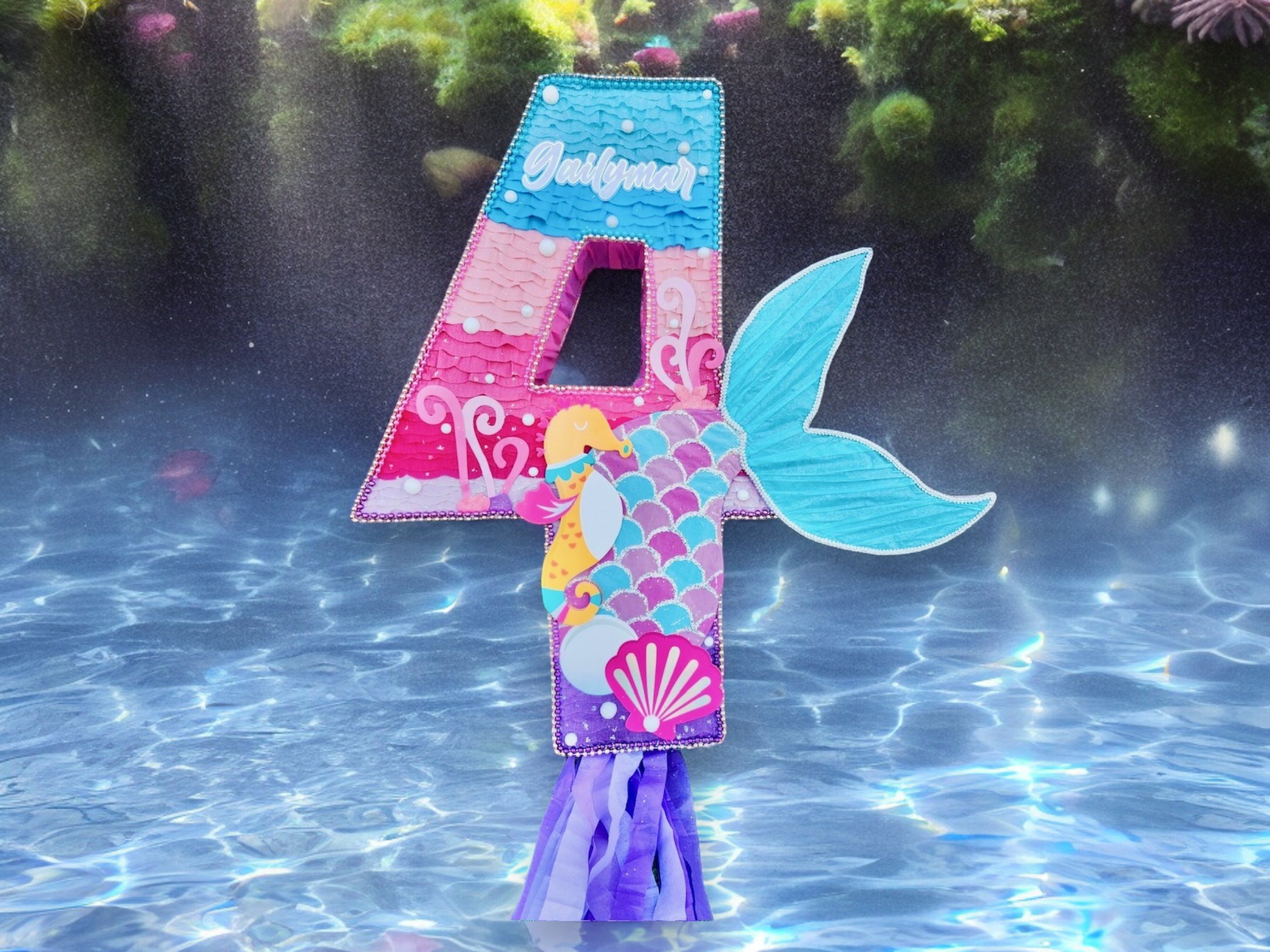 Mermaid Number Four Piñata Under the Sea Party Mermaid Birthday ...