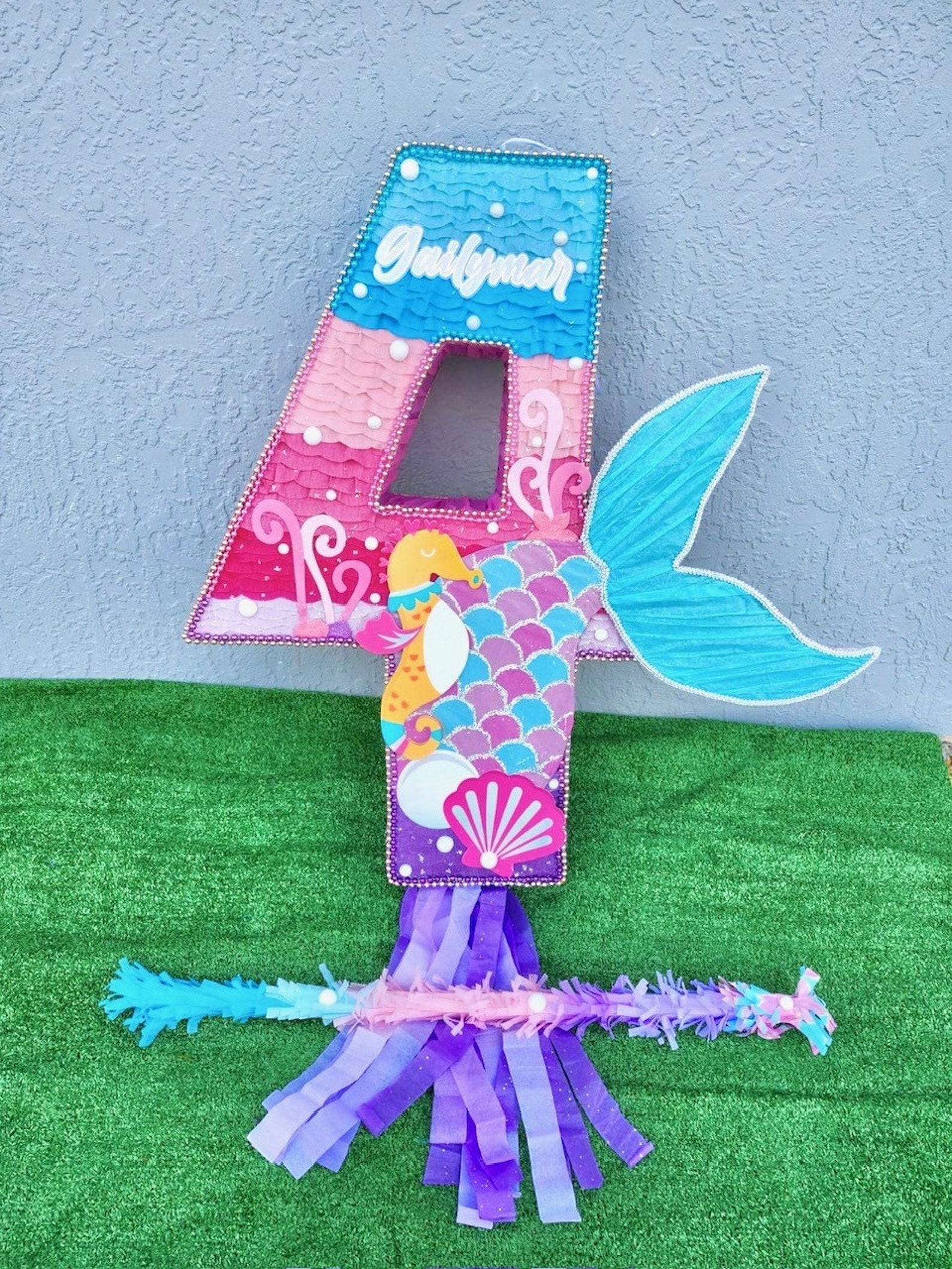 Mermaid Number Four Piñata Under the Sea Party Mermaid Birthday ...
