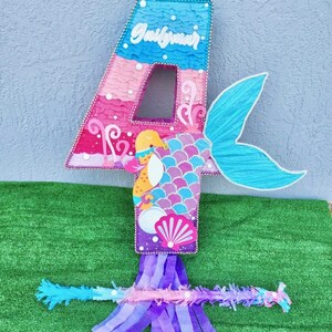 Mermaid Number Four Piñata Under the Sea Party Mermaid Birthday ...