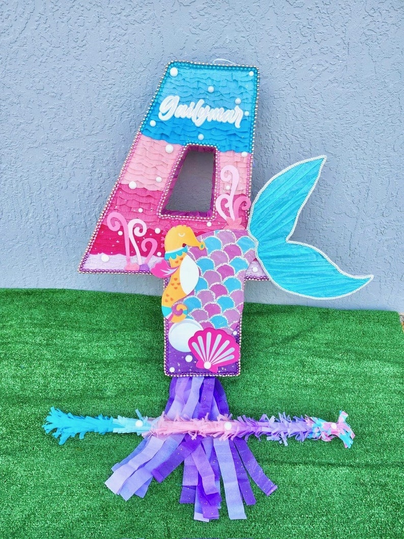 Mermaid Number Four Piñata Under the Sea Party Mermaid Birthday ...
