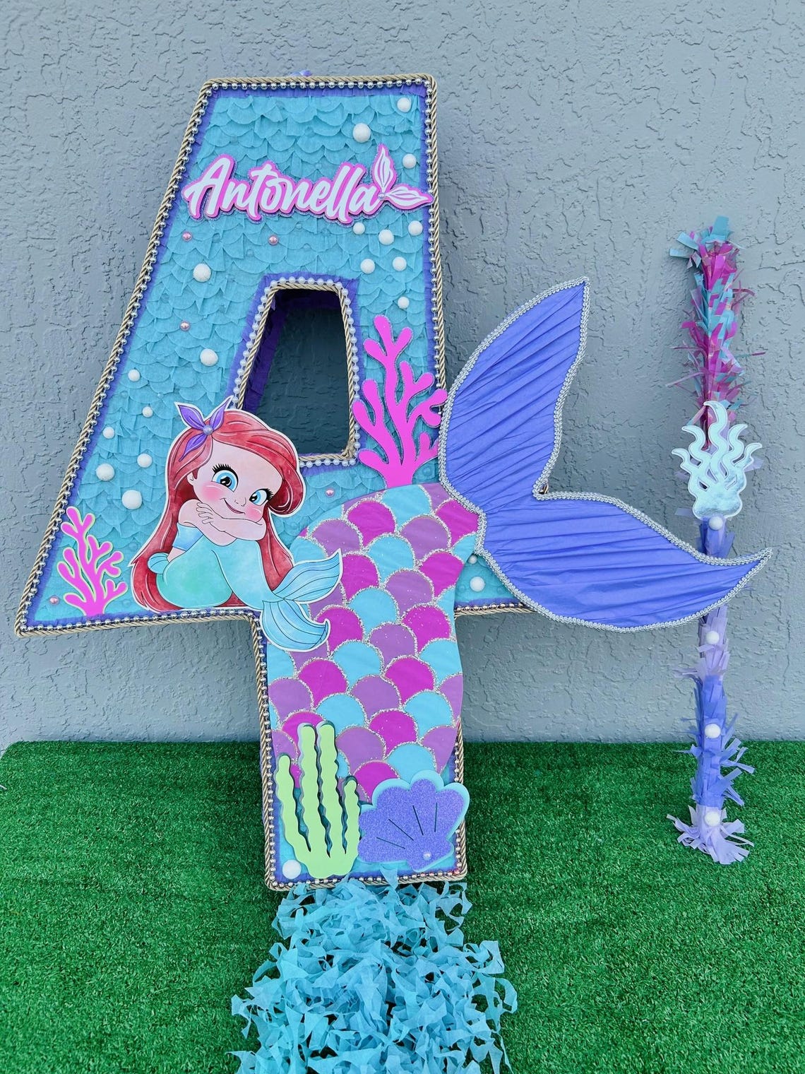 Mermaid Number Four Piñata Under the Sea Party Mermaid Birthday ...