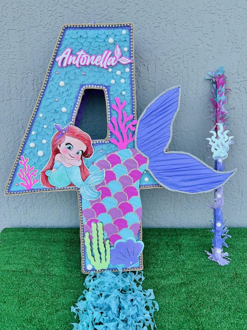 Mermaid Number Four Piñata Under the Sea Party Mermaid Birthday ...