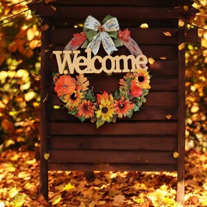 Fall Theme Door Decorations Pumpkins Sunflowers Welcome Autumn Wreath ...