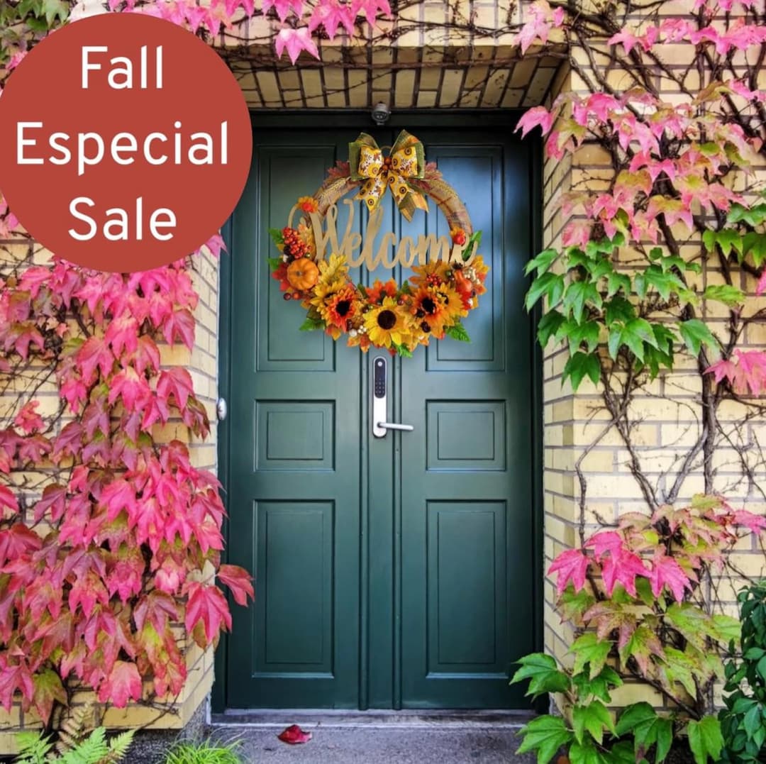 Fall Theme Door Decorations Pumpkins Sunflowers Welcome Autumn Wreath ...