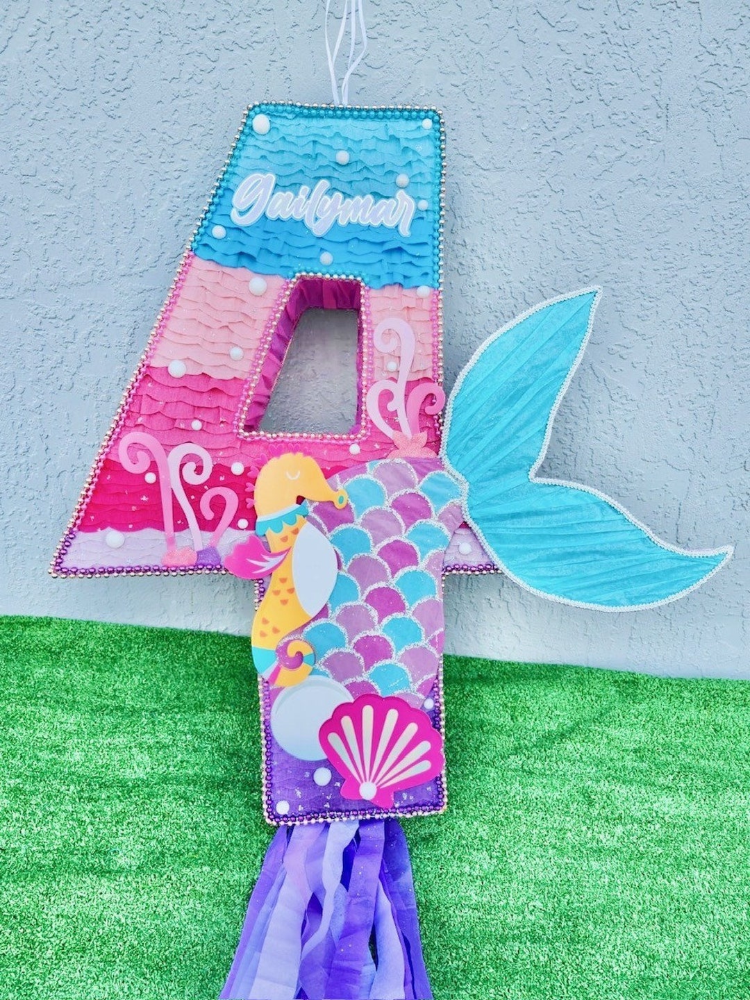 Mermaid Number Four Piñata Under the Sea Party Mermaid Birthday ...